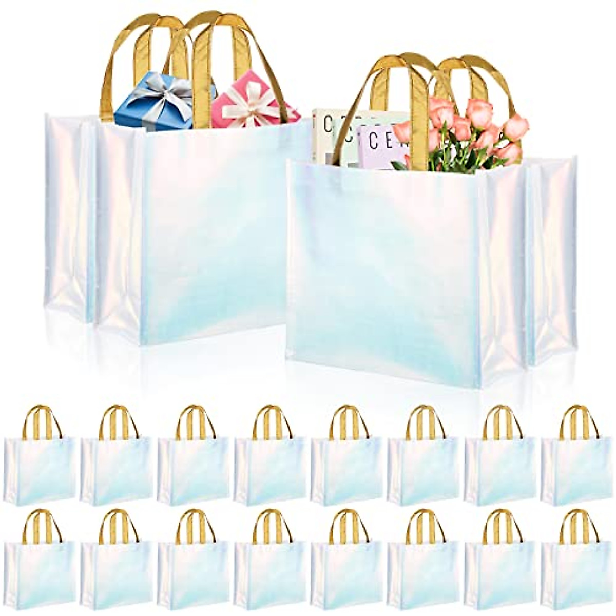 Lyellfe 20 Pieces Glossy Reusable Grocery Bag, Non Woven Blue Gift Bag with Handles, Fashionable Bridesmaid Tote Bag, Durable Shopping Bag for Wedding, Bachelorette Birthday Party