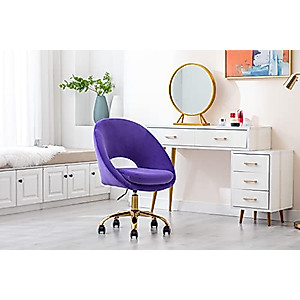 ZOBIDO Comfy Home Office Task Chair with Wheels, Cute Modern Upholstered Velvet Seashell Back Adjustable Swivel Vanity Desk Chair, for Women, for Kids, for Girls, Living Room, Bedroom (Purple)