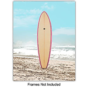 Ocean Art Print Set - Tropical Palm Trees and Surfing Wall Art Posters - Unique Home Decor for Lake or Beach House, Bathroom - Gift for Surfers - 8x10 Photo Unframed