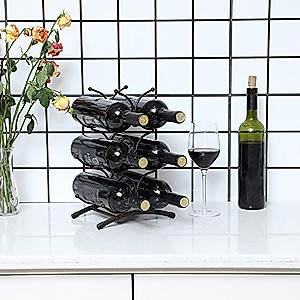 KLGO Wine Rack for Countertop,Wine Storage Shelf for Pantry Cabinet,can Hold 6 Bottles,6 Bottles Countertop Stainless Steel Metal Red Wine Storage Holder,Black