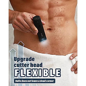 Body Hair Trimmer for Men, Pubic Hair Trimmer Electric with LED Light, Rechargeable Body Groomer Ball Trimmer for Men,Groin Hair Trimmer with 3 Replaceable Blade Heads, Waterproof Wet/Dry Body Shavers
