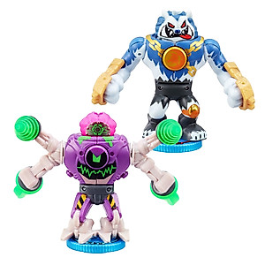 Akedo - Ultimate Arcade Warriors Battle Giants Versus Pack - Drillborg VS Alphawolf - Mini Battling Action Figures Ready, Fight, Split Strike For Ages 6+