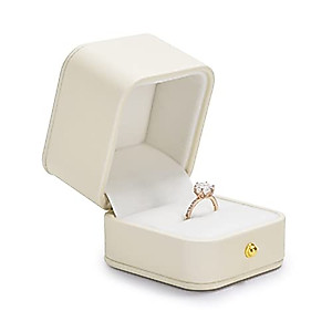 Oirlv Elegant White Ring Box Leather Engagement Ring Box Jewelry Gift Box for Wedding Proposal Velvet Interior Ring Case