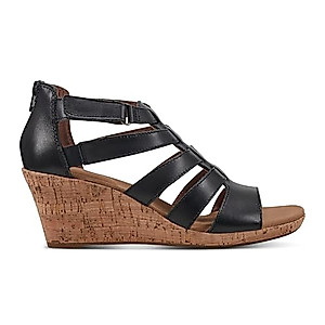 Rockport Women's Briah Gladiator Wedge Sandal, Black Leather, 6 M US
