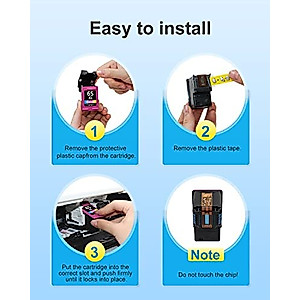 Aroil 65 65XL Ink Cartridges Combo Pack Remanufactured Cartridge for HP Compatible with Deskjet 2622 2624 2652 2655 3720 3721 3722 3723 3732 3758,Envy 5052 5058 Printers. XL Black,Color