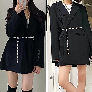 ASVNRES Rhinestone Pearl Elastic Waist Chain Belt, Women Skinny Metal Cinch Belt Gold Waist Belt for Dress Gift for Jeans Dress