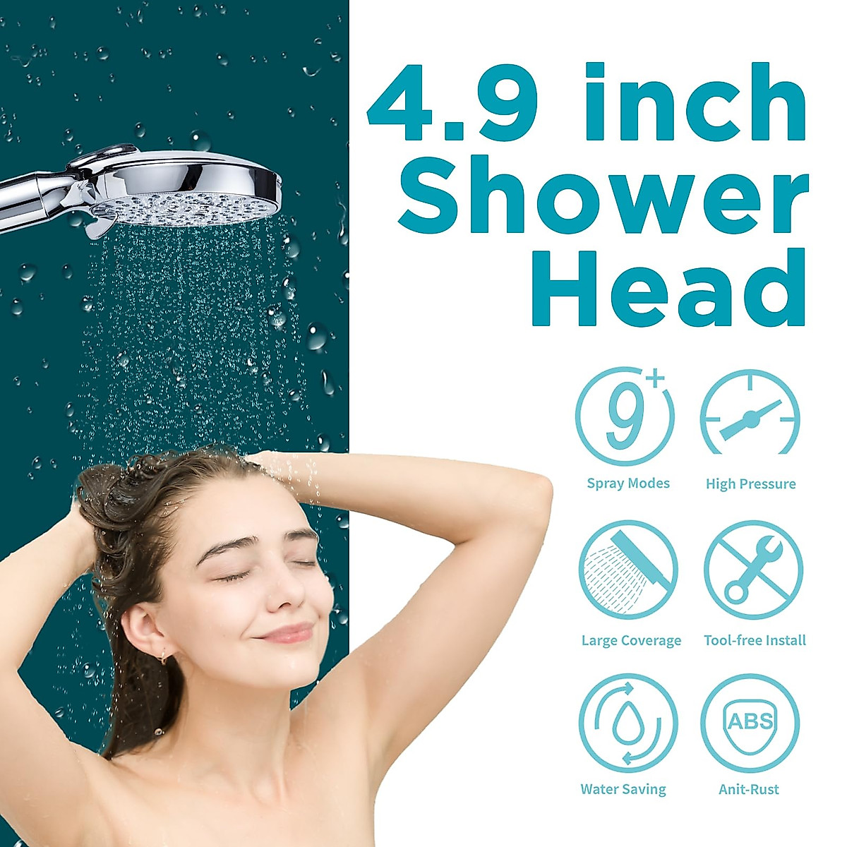 VXV Filtered Shower Head, 9 Modes High Pressure Shower Head with Handheld Remove Chlorine & Hard Water, Showerhead Built-in Spray to Clean Bathroom, with 71" Shower Hose & Shower Bracket, Chrome