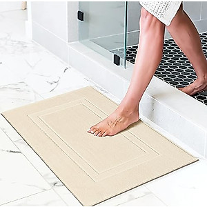 GLAMBURG Premium Cotton 20x32 inch 2-Pack Bath Mats - 100% Ringspun Cotton - Luxury Hotel & Spa Quality - 800 GSM - Durable Soft Highly Absorbent - Machine Washable - Ivory
