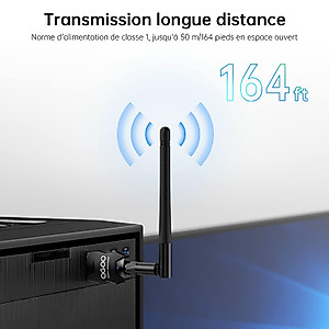 Long Range Class 1 Bluetooth Adapter, QGOO USB Bluetooth Adapter for PC 5.0+EDR, Bluetooth Dongle Wireless Bluetooth Receiver for Speaker, Keyboard, Headphones, Support Win10/8.1/8/7, grey