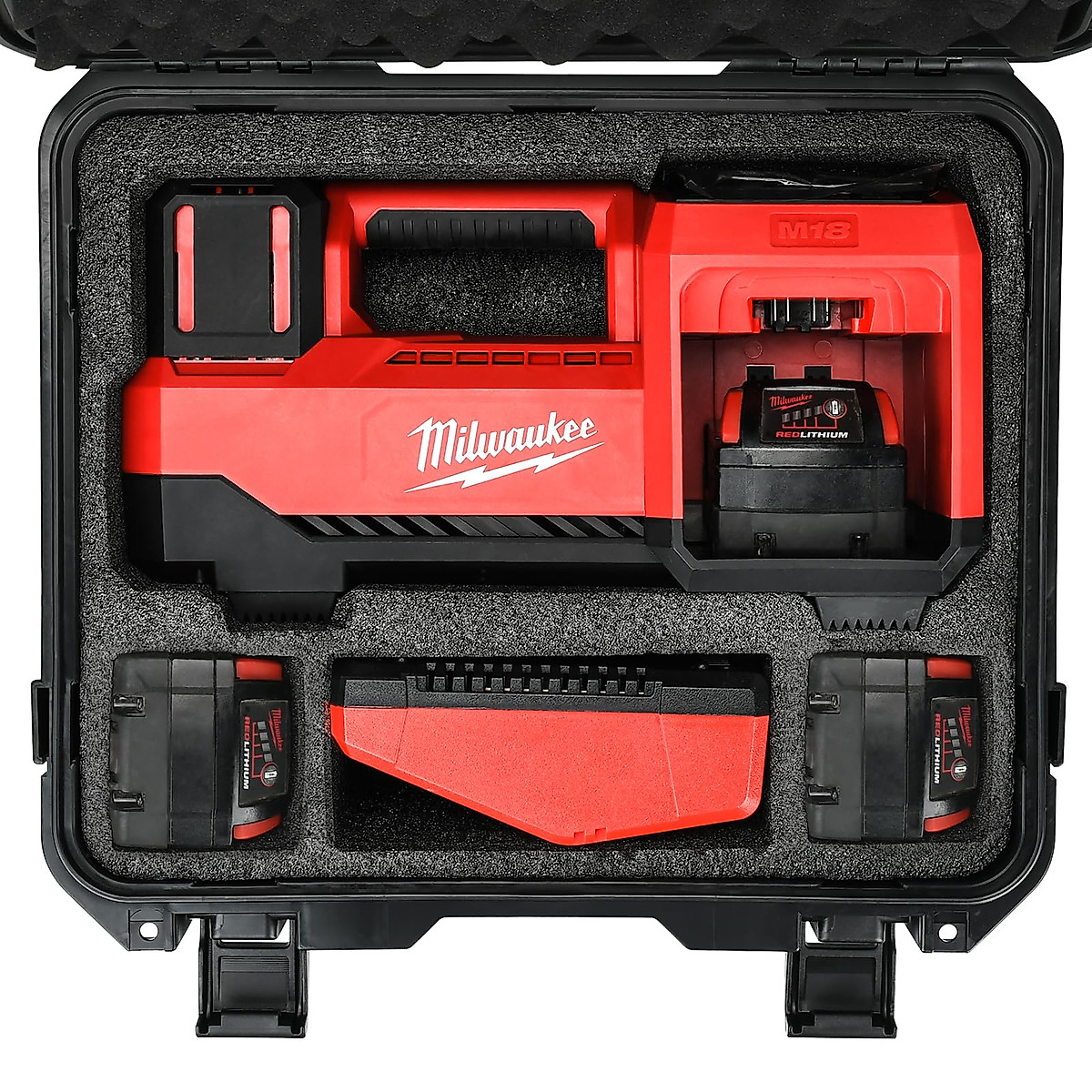 Air Compressor Waterproof Hard Case Compatible with Milwaukee M18 Inflator 2848-20, Air Pump Carrying Bag for Milwaukee Tools, Storage Holder for Battery Pack 18V 3.0 to 6.0 Ah - Black (Only Case)