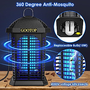 GOOTOP Bug Zapper Outdoor, Electric Mosquito Zapper, Fly Traps, Fly Zapper, Mosquito Killer Indoor 3 Prong Plug, 90-130V, ABS Plastic Outer
