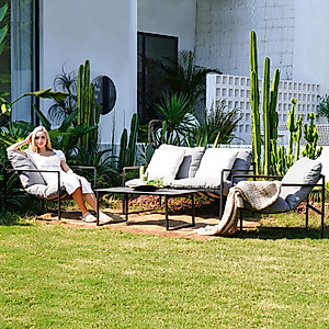 Grand patio 4-Piece Patio Furniture Set, Outdoor Patio Conversation Sofa Set with Cushion, Modern Metal Couch Loveseat Chairs and Coffee Table for Porch Deck Garden Balcony Backyard Living Room