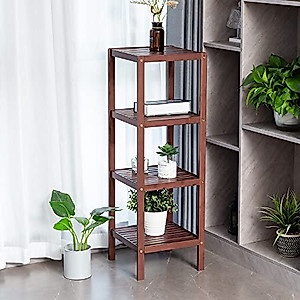Zoopolyn 100% Bamboo Bathroom Shelf 13 x 13 x 39 inches 4-Tier Multifunction Standing Towel Rack Storage Organizer Unit Brown