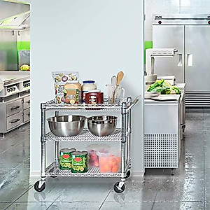 Seville Classics UltraDurable NSF Commercial Heavy Duty Metal Rolling Utility Cart, w/ Steel Shelves, Handle Bar for Restaurant, Garage, Warehouse, Kitchen, Office, Deep Top Basket (34.75"W x 18.25"D)