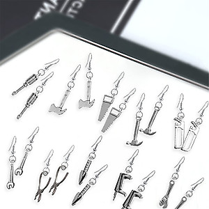 WUWEIJIAJIA 10 Pairs Funny Handmade Lightweight Cute Vintage Silver Tool Axe Wrench Dangle Drop Earrings Sets Funky Quirky Punk Spanner Earrings for Women (10 Piece Set)