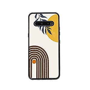 valuect lisment Compatible with LG V60 ThinQ 5G Case, Minimalist Abstract Art Aesthetic Boho Rainbow Sun Moon Leaves for LG Case Women Men, Trendy Silicone Bumper Case for LG