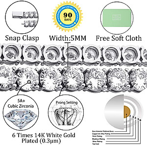 TOPGRILLZ Tennis Necklace Chain for Men 1Row 4mm/6mm 14K Gold Plated Iced Out Diamond Choker Necklace for Women (5mm-Rhodium Plated, 18)