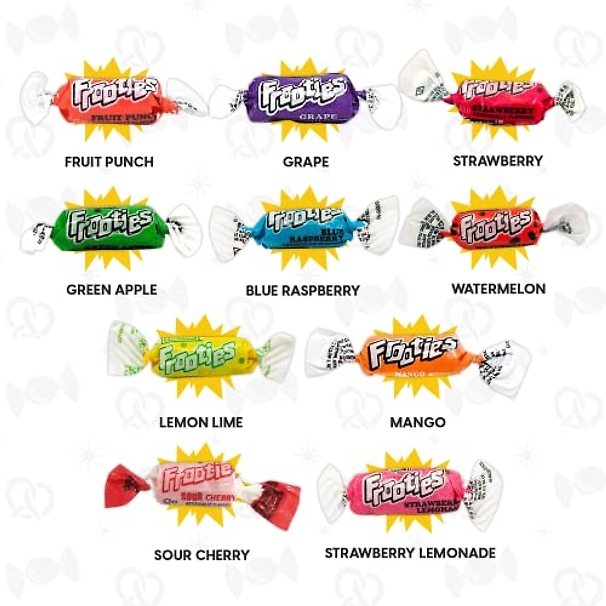 Tootsie Frooties Candy Bulk Taffy Assorted Bag (1.5 LBS) 10 Flavors Fruit Punch Grape Strawberry Green Apple Blue Raspberry Watermelon Strawberry Lemonade Lemon Lime Mango Sour Cherry | Snack Hotline