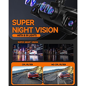 Neideso 360° Dash Cam Front, Rear and Inside, 4 Channel 3K+3*1080P, 5GHz Wi-Fi GPS, Voice Control, 4K+1080P*2 Dash Camera for Cars, CPL Filter, Free 64GB SD Card, Night Vision, 24H Parking Mode(N700)