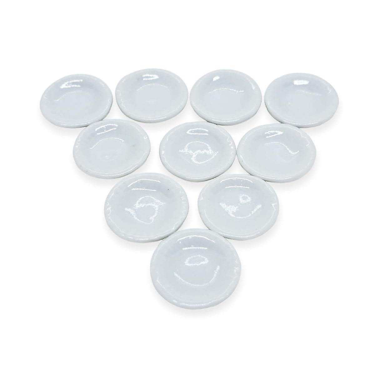 ChangThai Design Very Tiny ⅝ Inch Diameter White Round Ceramic Plate 10 Pieces Set - Miniature Tableware Tray Bowl Crockery Cutlery Kitchenware Handmade Mini Porcelain Decorative Collectible Gifts