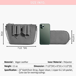 Like Dreams Womens Small Crossbody Vegan Leather Bowtie Fashion Gold Chain Handbag Purse (Fuchsia)