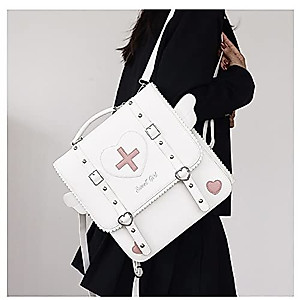 Girls College Style Anime Schoolbag Students Cute Sweet Angel Wings Novelty Backpack Women's Fashion Casual Daypacks (White,11.4*3.9*12.2in)