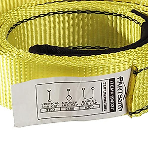 Partsam Premium 1Pcs Crane Towing Strap 10feet x 2inch Durable 3400Dtex - Heavy Duty Web Sling - Corrosion Resistance Polyester Industrial Flat Eye-Eye Ropes