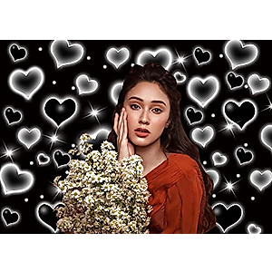 DYANG Early 2000s Backdrop for Black Heart Party Photo Backdrop Glitter Heart Sweet 16 18th 21th 30th Women Men Happy Birthday Photography Background Selfile Wall Decor (Black)