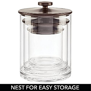 mDesign Plastic Apothecary Canister Jar Storage Organizer for Bathroom, Bedroom, Vanity, Kitchen Cabinet Organization - Holds Cotton Swab - Lumiere Collection - Set of 3 - Clear/Bronze