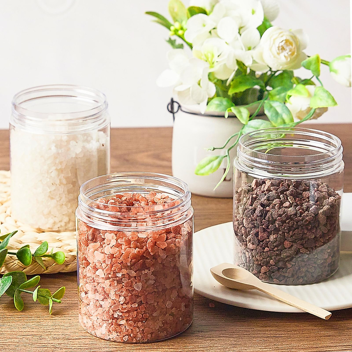 TUZAZO 8 Oz Plastic Container Jars with Lids and Labels BPA Free, Empty Round Clear Cosmetic Containers Plastic Slime Jars for Lotion, Cream, Ointments, Body Butter, Makeup, Travel Storage (12 Pack)