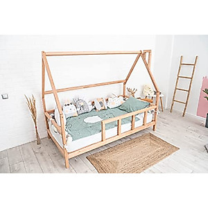 BUSYWOOD Montessori Bed For Toddlers - Wooden House Bed Frame - Twin Bed - Bed Montessori (Model 1, Natural tree, with Legs & Slats)