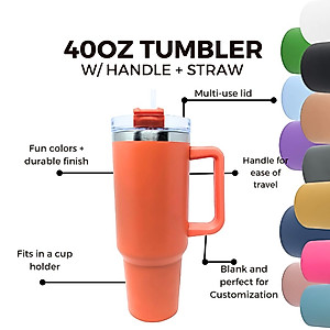 FTB Creative 40oz Insulated Journey Tumbler Mug, Double Wall Stainless Steel, with Lid and Straw (Tuscan Terracotta)