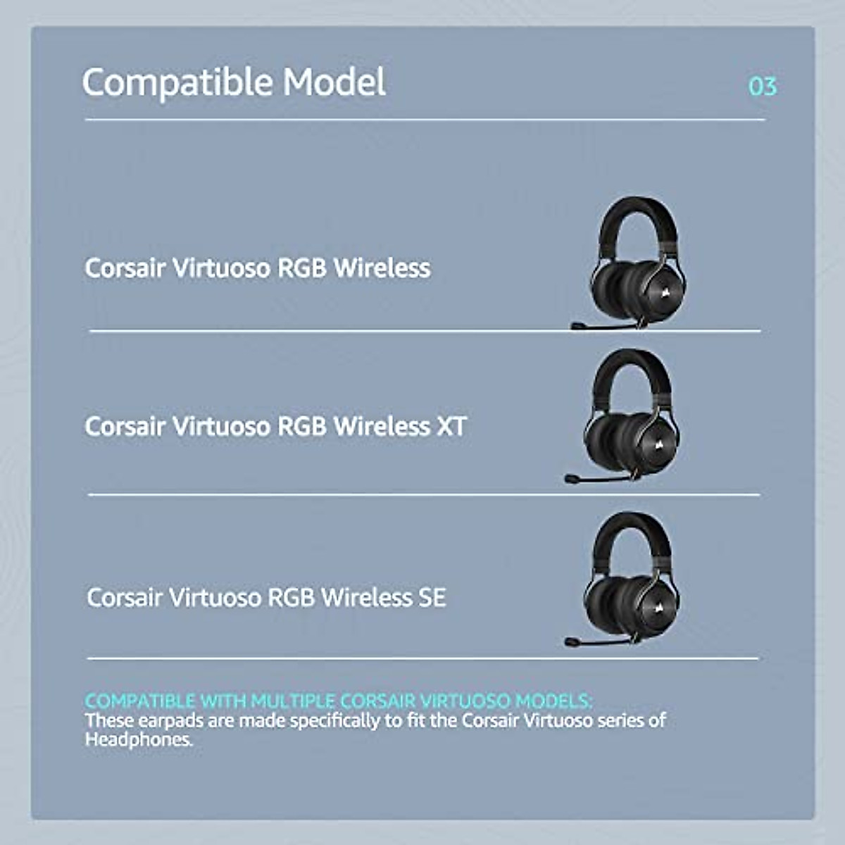 Wzsipod Specialized Replacement Earpad for Corsair Virtuoso Gaming Headset, Corsair Virtuoso Earpads Replacement with Smooth Fabric & High-Density Memory Foam, Sound Isolation (Classic Black)