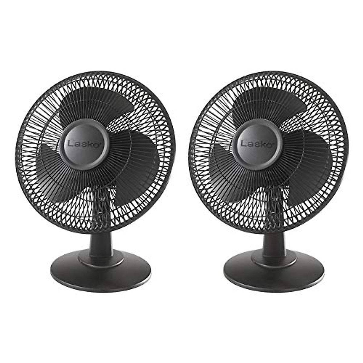 Lasko 12" 3 Speed Portable Oscillating Small Floor or Table Fan, Black (2 Pack)