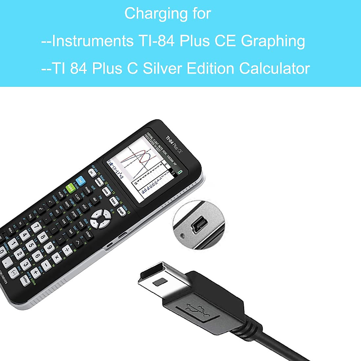 YEHUIM Charger Cable Compatible with Texas Instruments TI-84 Plus CE, TI 84 Plus C Silver Edition, TI Nspire CX/TI Nspire CX CAS Graphing Calculator Charging Cord
