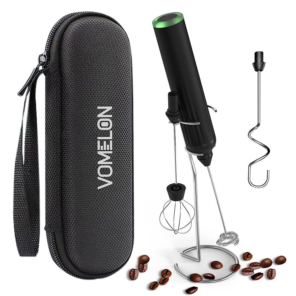 Milk Frother Handheld,3-Speed Rechargeable Coffee Foamer Drink Whisk with 3 Stainless Steel Heads Electric USB C Whisk for Coffee, Latte, Cappuccino, Hot Chocolate, Protein,Egg light Black