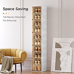 ANTBOX Shoe Organizer Storage Box, Portable Folding Shoe Rack for Closet with Magnetic Clear Door,Large Sneaker Cabinet Bins Sturdy Easy Assembly 10 Layers-10 Grids