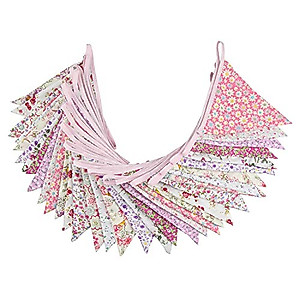 10M/32Ft Triangle Bunting Banner, 36 Pcs Cotton Fabric Flags Pennant Garlands for Birthday Party, Wedding, Baby Shower, Outdoor and Home Decorations (Pink)