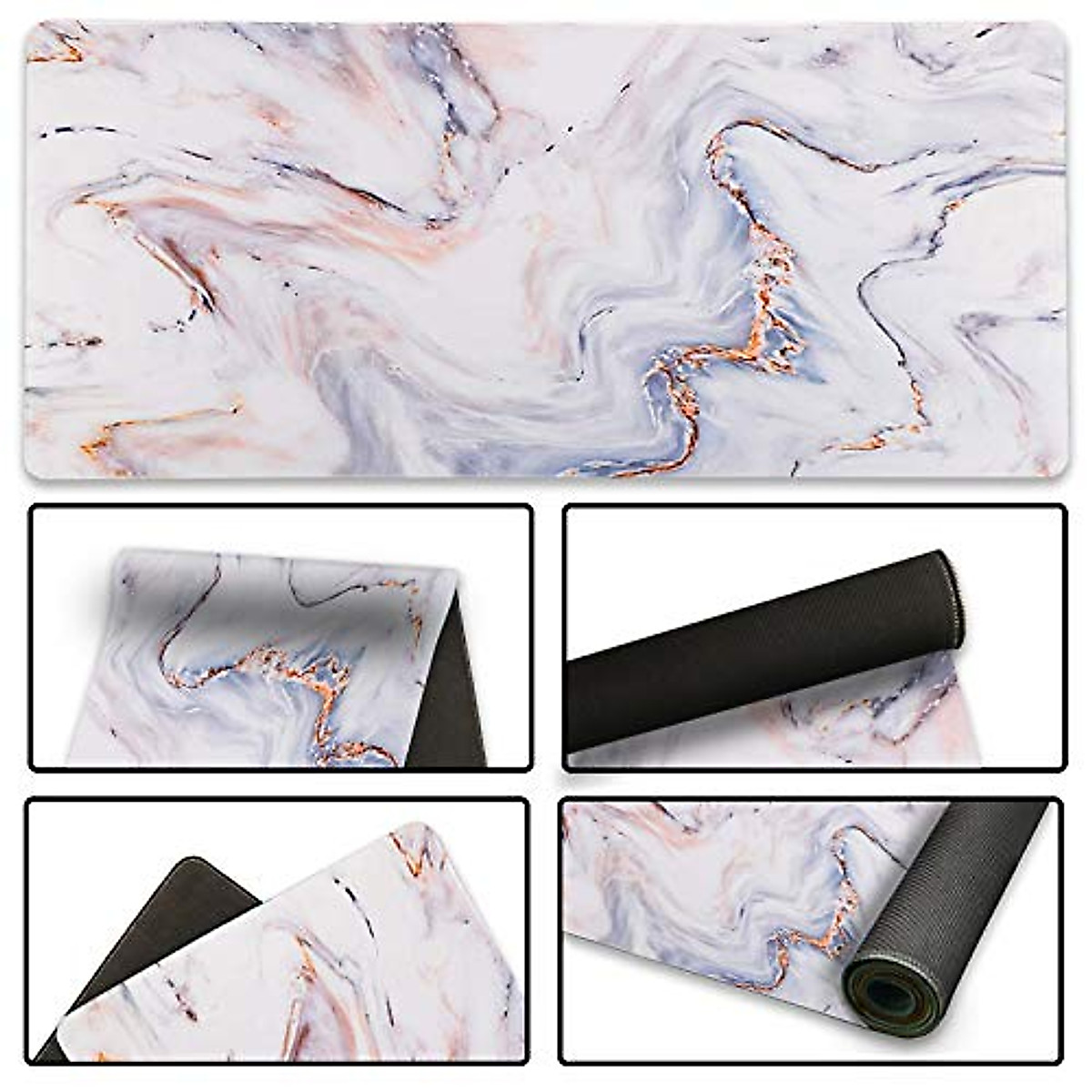 Extended Gaming Mouse Pad XXL ArtSo Large Keyboard Mat Long Mousepad Desk Decor Writing Pad Non Slip Rubber Base Stitched Edges for Work, Game, Office, Home, 35.1" x 15.7", White Gold Marble