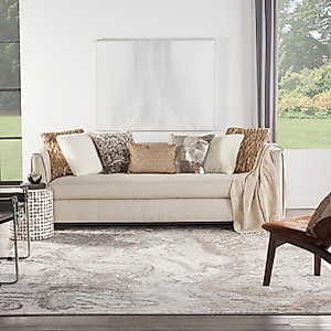 Nourison Elation Abstract Ivory Grey 9' x 12' Area -rug, Easy -cleaning, Non Shedding, Bed Room, Living Room, Dining Room, Kitchen (9x12)