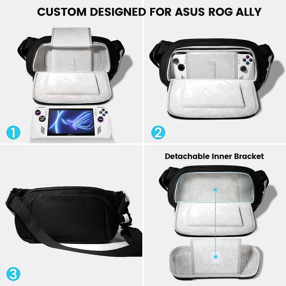 OPTOSLON Rog Ally Carrying Case Compitable with ASUS ROG Ally Gaming Handheld and Accessories, Sling Bag Fit Orignial Stand and AC Adapter for Travel and Storage with a Screen Protector