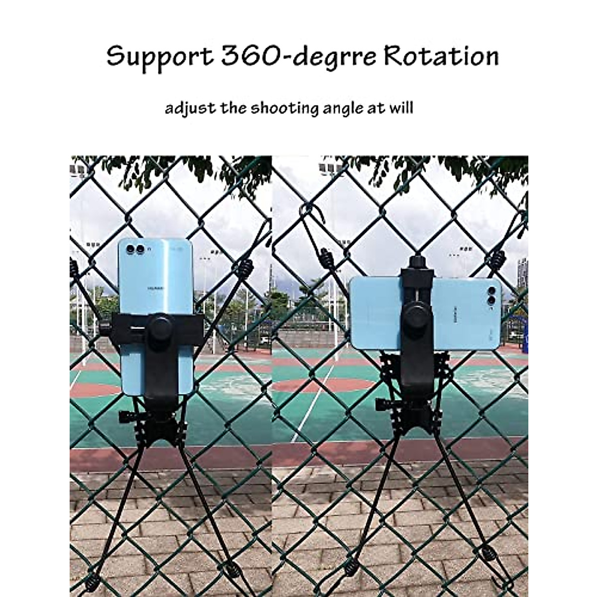 Phone and Action Camera Chain Link Fence Mount with Clip Holder Compatible with iPhone Samsung GoPro DJI OSMO AKASO,Suitable for Recording Baseball Softball and Tennis Games
