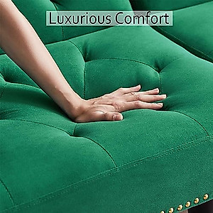 RIDFY 70”Modern 2 in 1 Velvet Futon Sofa Bed, Convertible Sleeper Couch with Legs/Pillows, Folding Upholstered Loveseat, Memory Foam Living Seat, Tufted Recliner Sofa for Home/Office (Green)