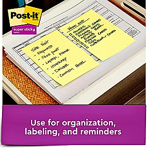 Post-it Super Sticky Notes, 4x6 in, 4 Pads, 2x the Sticking Power, Canary Yellow, Recyclable (4621-SSCY)