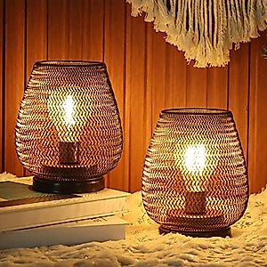 NEEDOMO Battery Operated Lamp LED Table Lamp, Set of 2 Metal Cage Cordless Lamps with Timer, Vintage Outdoor Lantern Lamp for Weddings Patio Shelf Living Room Indoors Outdoors Decor