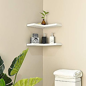 WELLAND Floating Corner Shelf Set of 2, White Wall Mounted Display Shelf with Concealed Hardware for Bedroom, Kids Room, Living Room, Bathroom and Kitchen