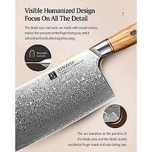 XINZUO Cleaver Knife 7.5 Inch, 73 Layer Damascus Steel Powder Steel Core Chinese Chef's Knife, Multifunction Vegetable Meat Slicing Knife with Olive Wood Handle -Lan Series