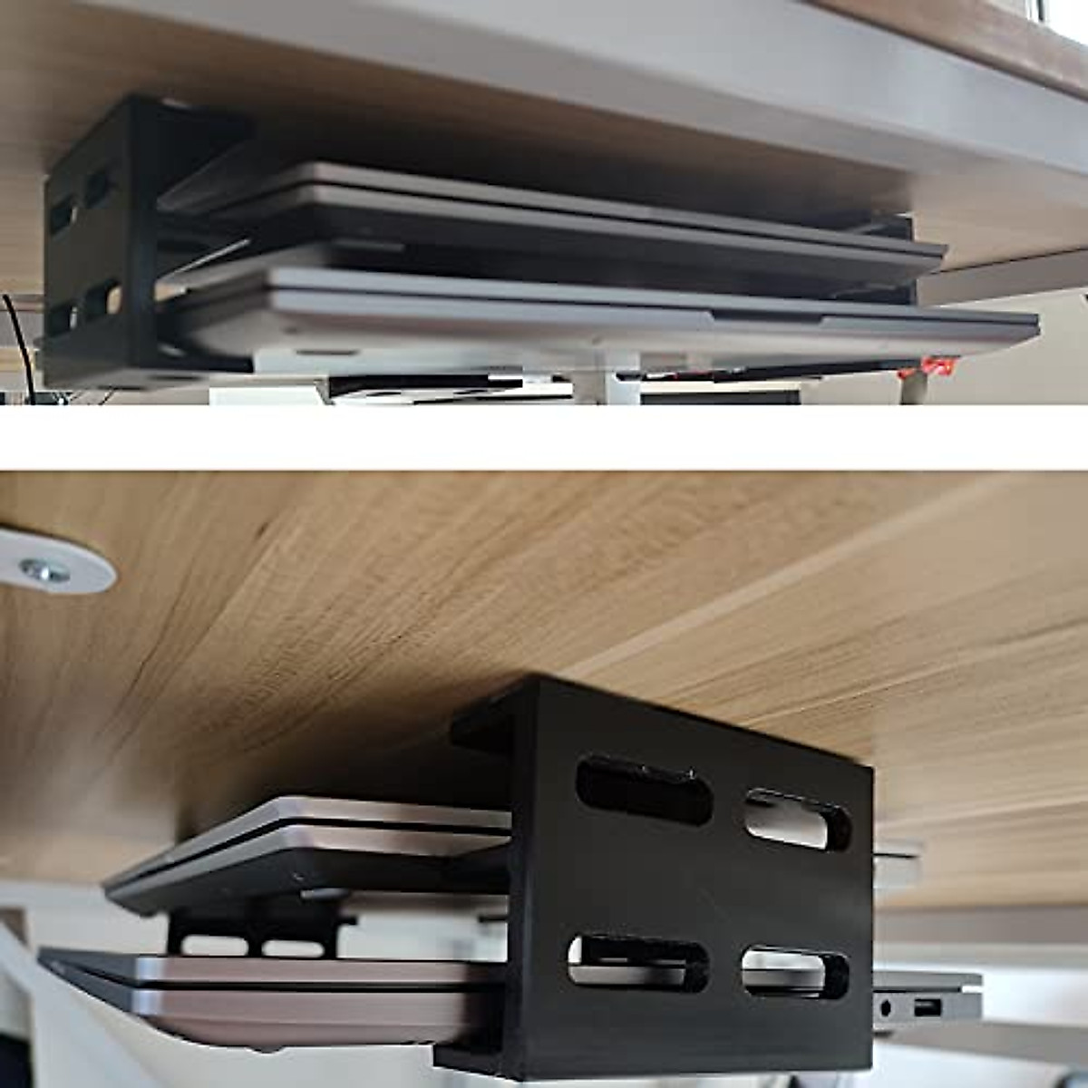PIAOLGYI Under Desk Double Decker Laptop Holder Mount with Screw,Under Desk Laptop Mount Bracket,Add On Under Table Laptop/Keyboard Storage（3 Pcs）