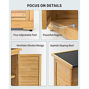 Gizoon Outdoor Storage Cabinet with 3 Shelves, Double Lockable Wooden Garden Shed with Waterproof Roof, Outside Vertical Tall Tool Shed for Yard Patio Lawn Deck-Natural