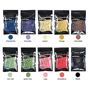 Hard Wax Beads for Hair Removal, 2.2 LB/1000g/35 OZ Total, 10Pcs Hair Removal Wax Beads for Face, Eyebrow, Back, Bikini Areas, At Home Painless Waxing Beads for Women Men